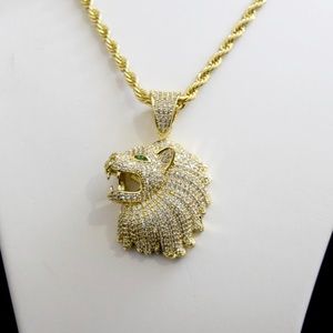 JewelryHQ | Accessories | 4k Gold Lab Diamond Ice Out Lion Face Charm ...